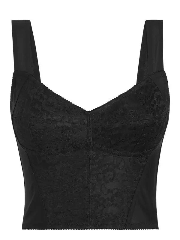Dolce & Gabbana Shaper Corset Bustier Top In Jacquard And Lace Shirts And Tops - Black