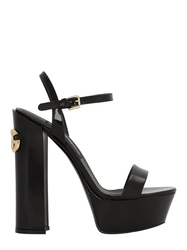 Dolce & Gabbana Polished Calfskin Platform Sandals Sandals And Wedges Leather - Black