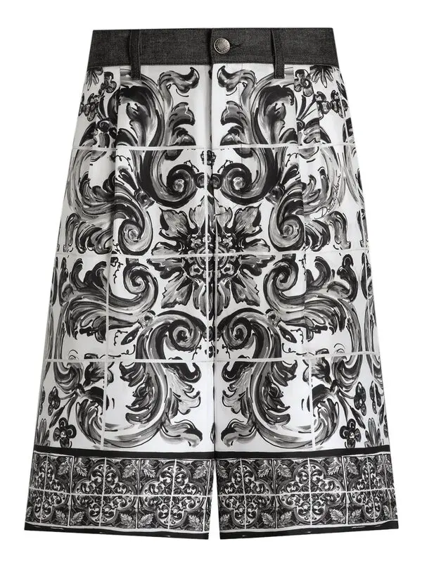 Dolce & Gabbana Maiolica-printed Denim Bermuda Shorts - Multicolor