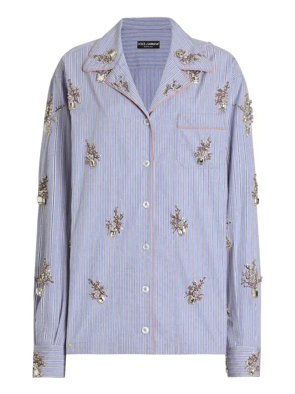 Dolce & Gabbana Cotton Shirt With Crystal Flower Embroidery Shirts And Tops Multi-colored - Multicolor