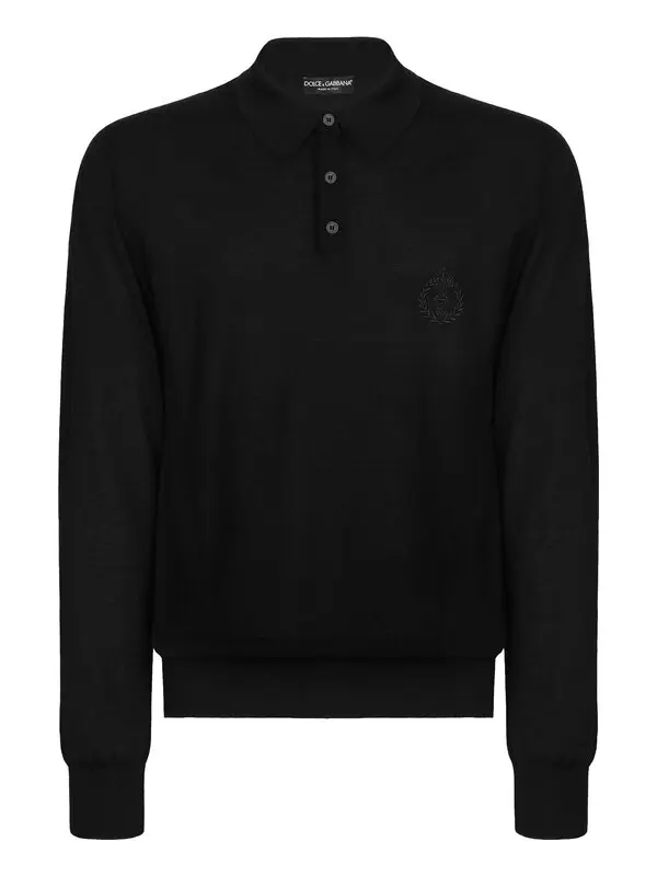 Dolce & Gabbana Cashmere Polo-style Sweater With Dg Logo Embroidery Sweaters And Cardigans Cashmere - Black
