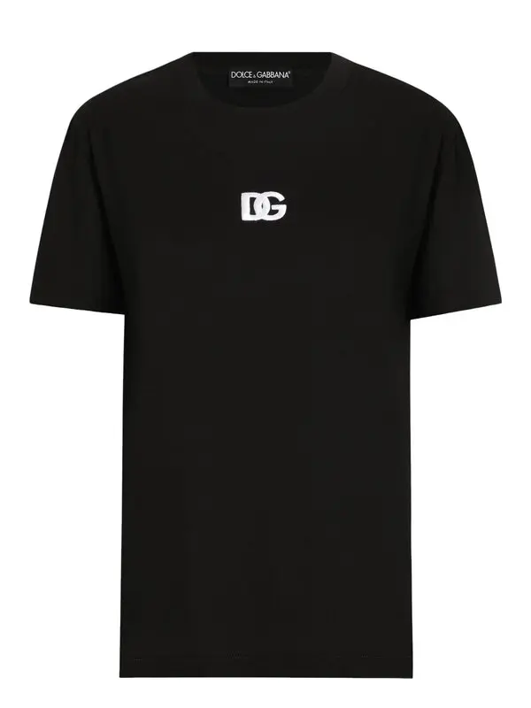 Dolce & Gabbana Jersey T-shirt With Dg Logo Embroidery T-shirts And Sweatshirts - Black