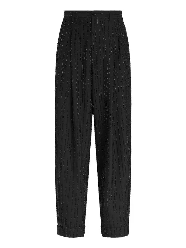 Dolce & Gabbana Virgin Wool Trousers With Embroidery - Multicolor