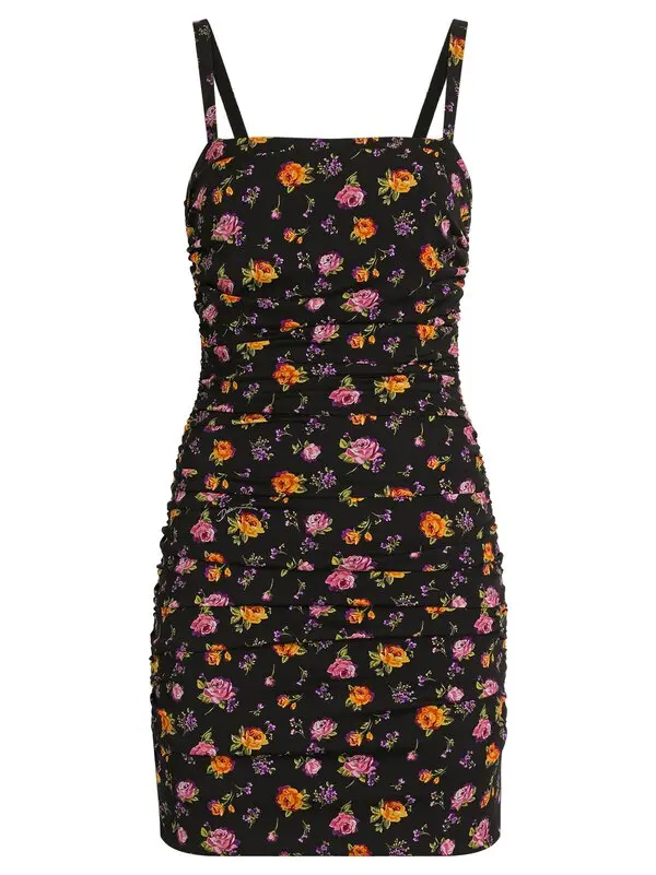 Dolce & Gabbana Small Rose Bouquets-print Draped Charmeuse Dress Dresses - Multicolor