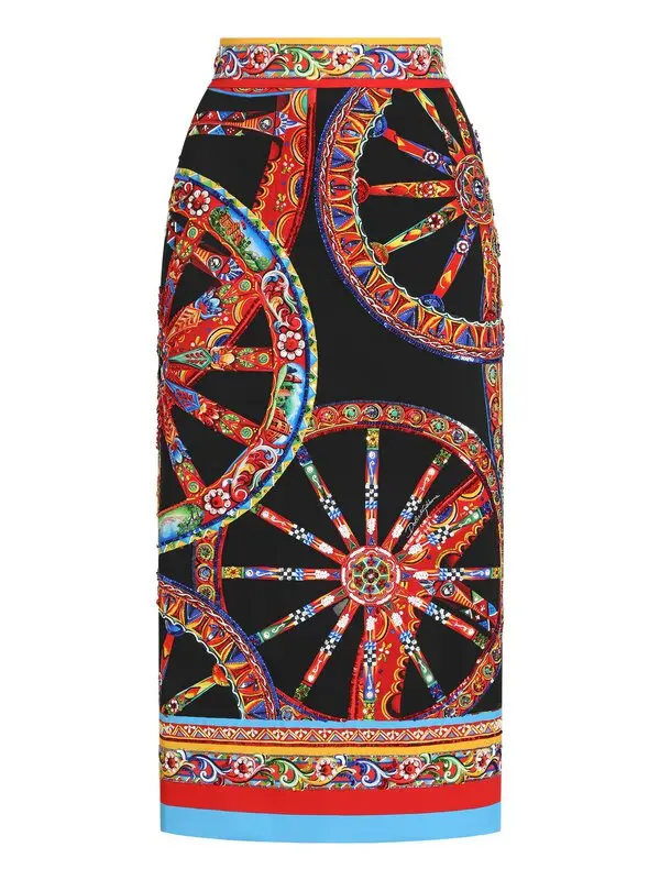 Dolce & Gabbana Carretto-print Charmeuse Long Skirt Skirts Multi-colored - Multicolor