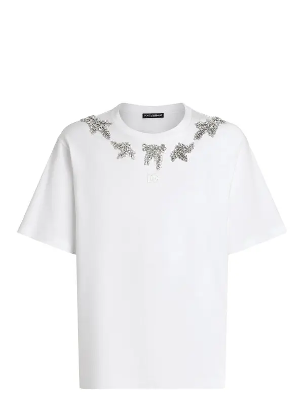 Dolce & Gabbana Cotton T-shirt With Embroidery And Brooch T-shirts And Polos - White