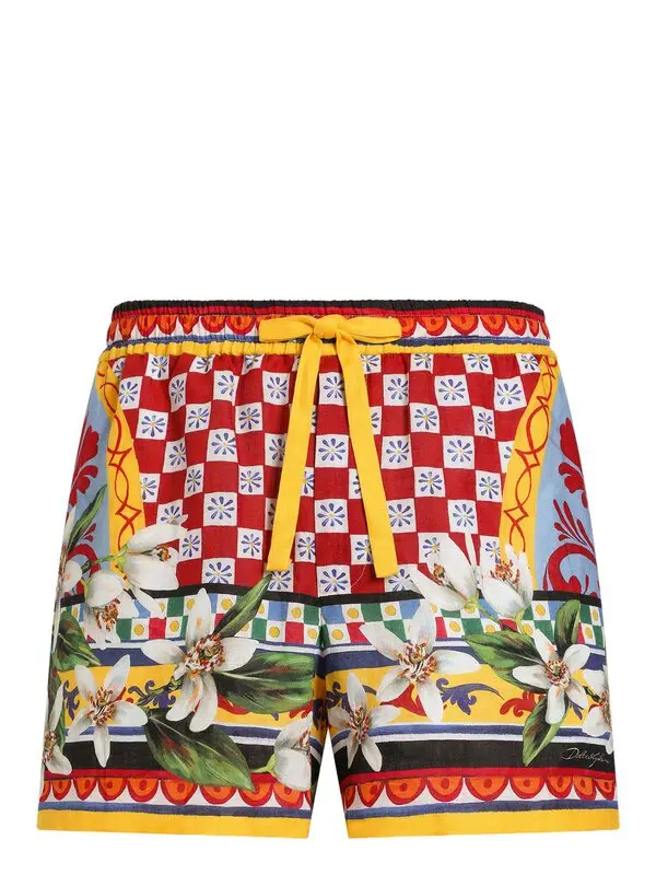 Dolce & Gabbana Carretto-print Linen Bermuda Shorts - Multicolor