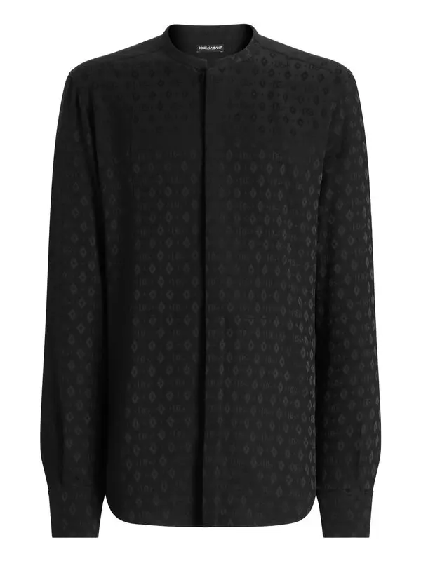 Dolce & Gabbana Martini Shirt In Silk Jacquard With Logo Shirts - Black