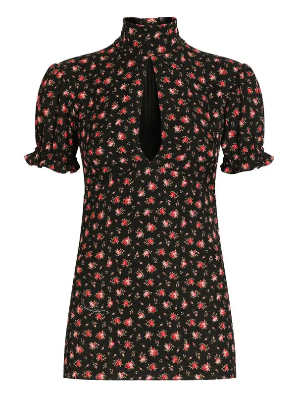 Dolce & Gabbana Rose-print Charmeuse Top - Multicolor