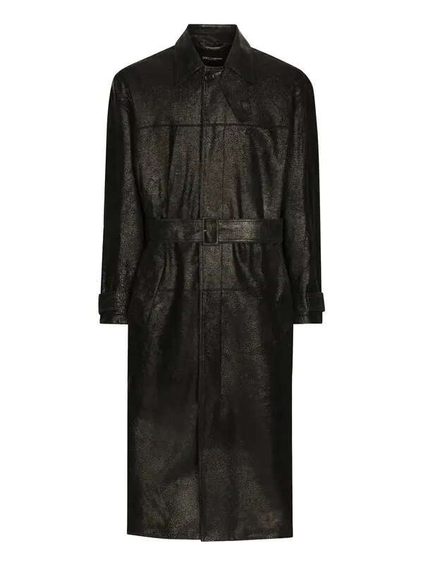 Dolce & Gabbana Leather Trench Coat With Belt Coats And Jackets - Black