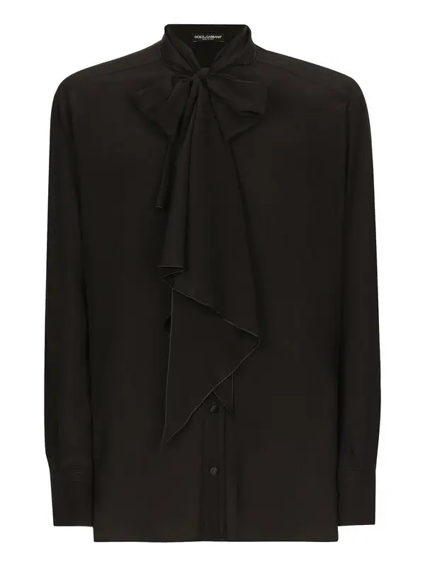 Dolce & Gabbana Oversize Silk Shirt With Pussy-bow Shirts Silk - Black