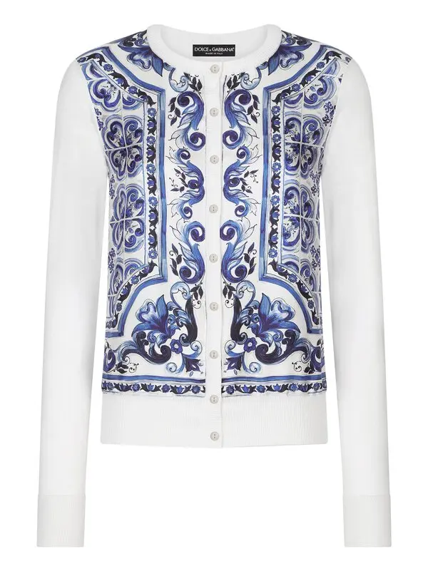 Dolce & Gabbana Majolica-print Silk And Twill Cardigan Sweaters And Cardigans Blue Silk - Multicolor