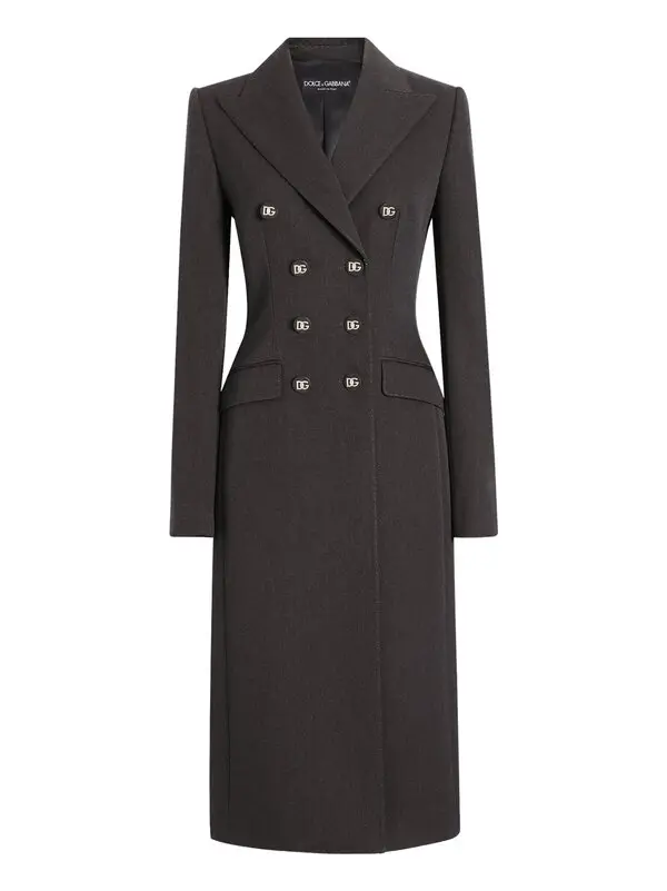 Dolce & Gabbana Double-breasted Wool Coat With Dg-branded Buttons Coats And Jackets Gray - Grey