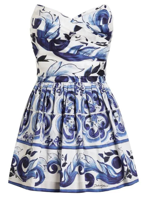 Dolce & Gabbana Dg Exclusive Majolica- Cotton Satin Dress Dresses Blue - Print