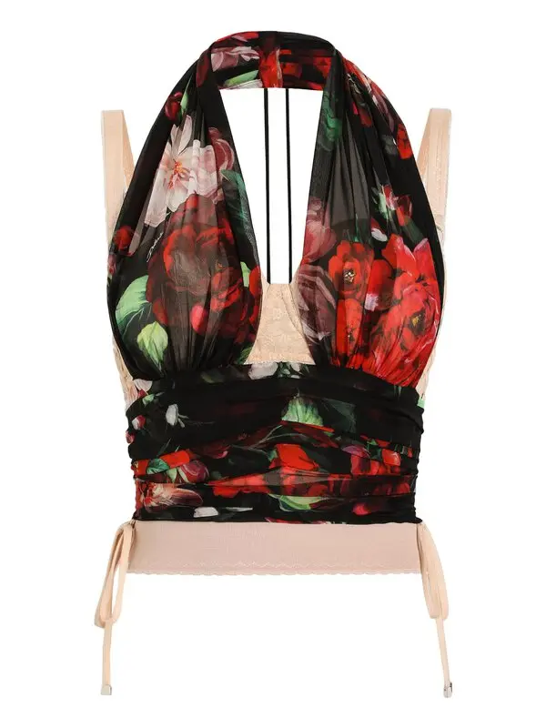 Dolce & Gabbana Marquisette And Chiffon Corset Top With Floral Shirts And Tops - Print