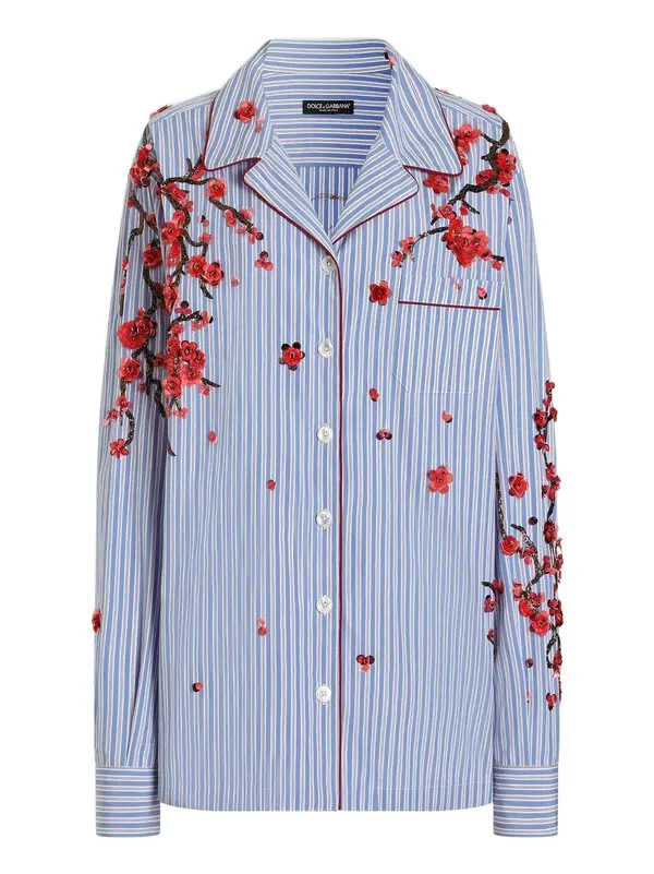 Dolce & Gabbana Poplin Shirt With Cherry Tree Embroidery Shirts And Tops Multi-colored - Multicolor