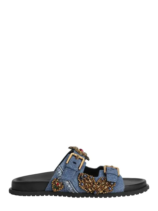 Dolce & Gabbana Flat Denim Slippers With Embroidery Slides And Mules Multi-colored - Multicolor