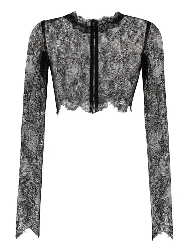 Dolce & Gabbana Long-sleeved Chantilly Lace Crop Top Shirts And Tops Lace - Black