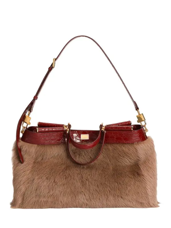 Dolce & Gabbana My Sicily Shearling And Alligator Handbag Handbags - Multicolor