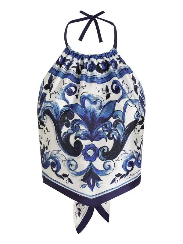 Dolce & Gabbana Dg Exclusive Majolica- Silk Top Shirts And Tops Blue - Print