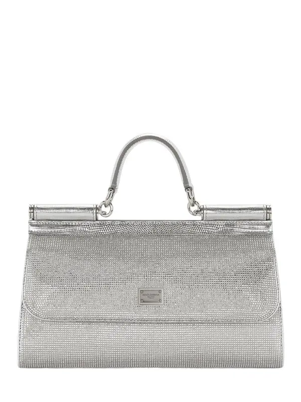 Dolce & Gabbana Satin Sicily Bag With Fusible Rhinestones Handbags Viscose - Silver