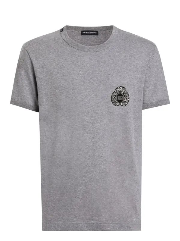 Dolce & Gabbana Cotton T-shirt With Heraldic Patch T-shirts And Polos Gray - Grey