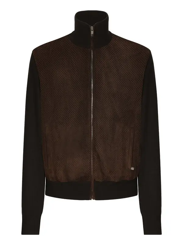 Dolce & Gabbana High-necked Leather And Wool Jacket - Brown