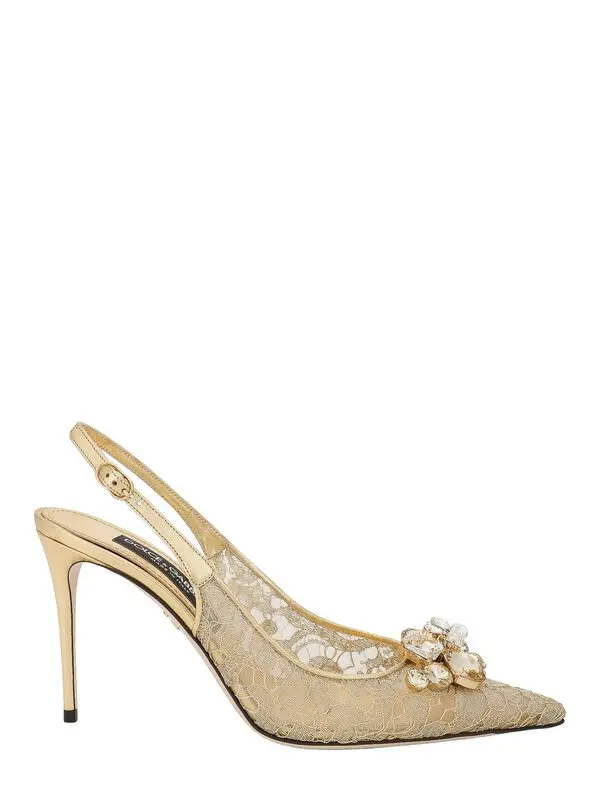 Dolce & Gabbana Rainbow Lace Slingbacks In Lurex Lace Pumps And Slingback Lace - Gold