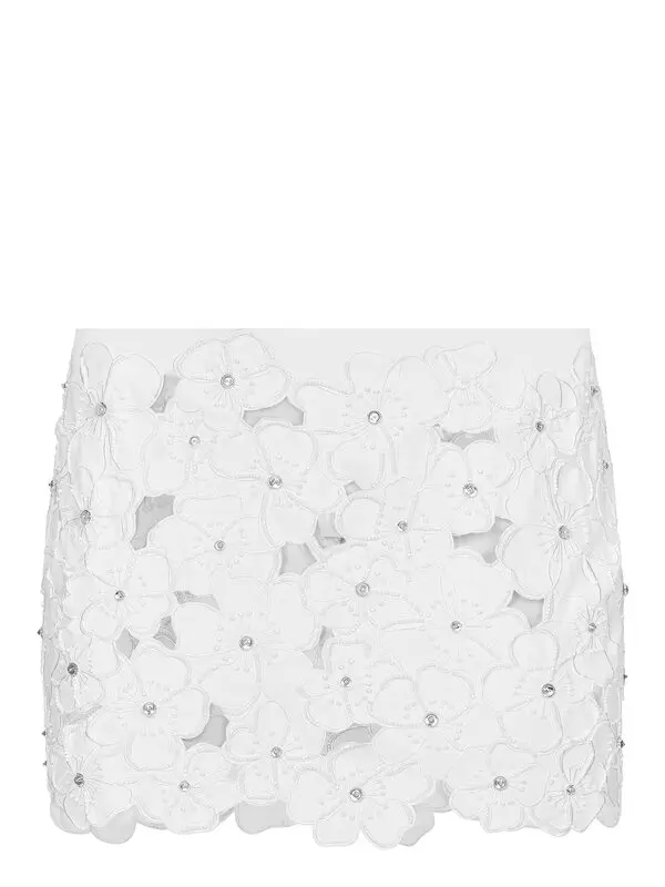 Dolce & Gabbana Cotton Miniskirt With Floral Embroidery And Rhinestone Embellisht Skirts - White