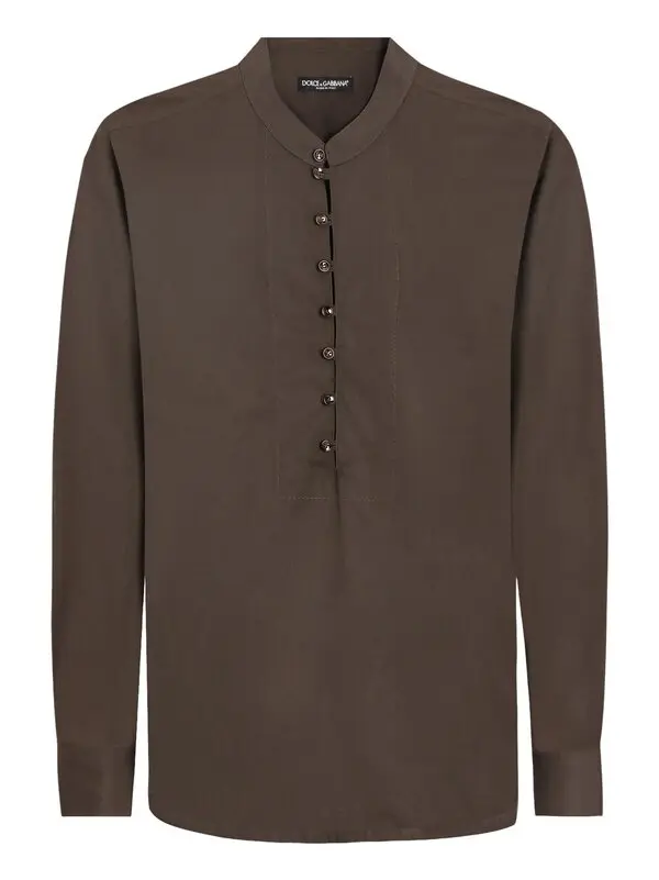 Dolce & Gabbana Mandarin Shirt In Cotton Canvas Shirts - Brown