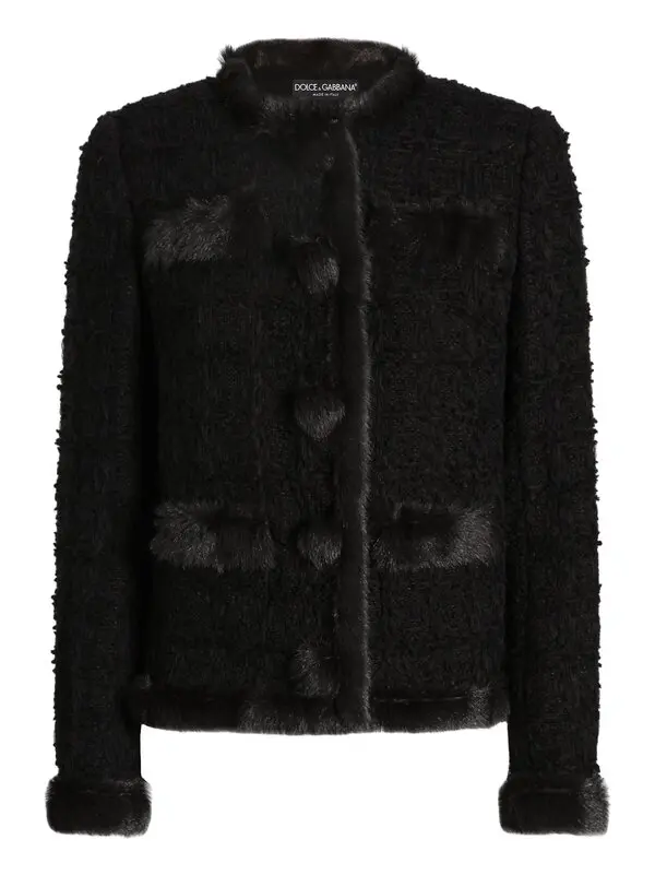 Dolce & Gabbana Single-breasted Tweed Jacket With Fur Trim - Black