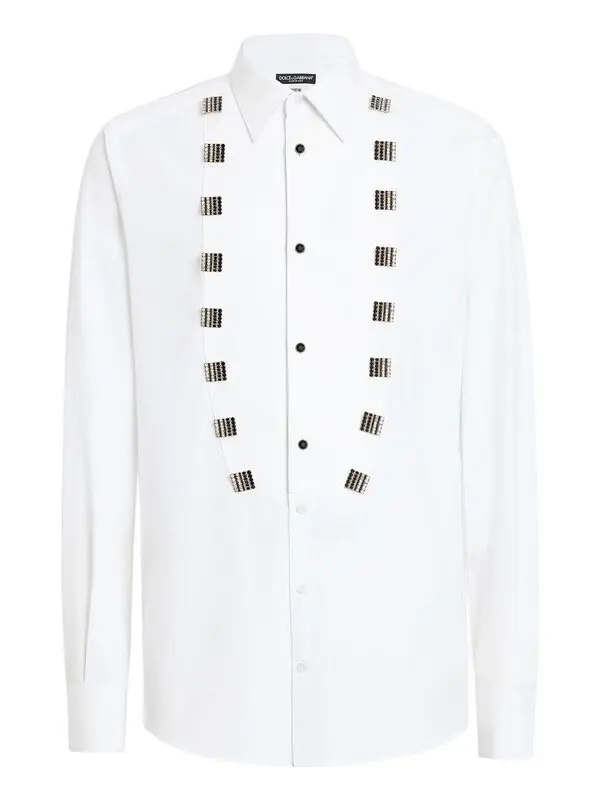Dolce & Gabbana Cotton Tuxedo Shirt With Bejeweled Appliqués Shirts Multi-colored - Multicolor