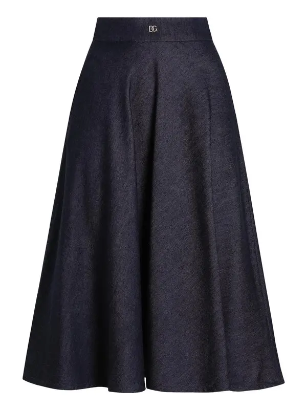 Dolce & Gabbana Denim Calf-length Circle Skirt With Dg Logo Pin Denim And Jeans Multi-colored - Multicolor