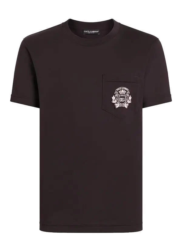 Dolce & Gabbana Cotton T-shirt With Embroidery T-shirts And Polos - Brown