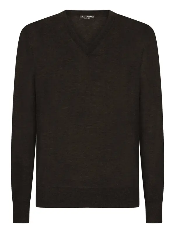 Dolce & Gabbana V-neck Fine Knit Cashmere Sweater - Black