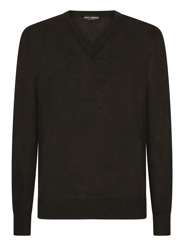 Dolce & Gabbana V-neck Fine Knit Cashmere Sweater - Grey