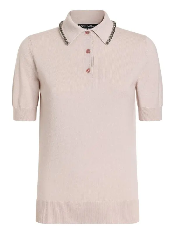 Dolce & Gabbana Short Sleeve Polo With Embellished Collar - Beige