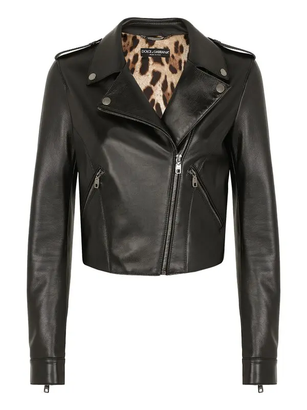 Dolce & Gabbana Leather Biker Jacket With Tab Details Coats And Jackets - Black