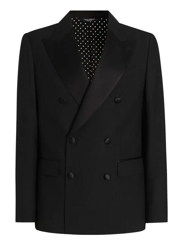Dolce & Gabbana Double-breasted Sicilia Light Jacket In Striped Jacquard Suits And Blazers - Black