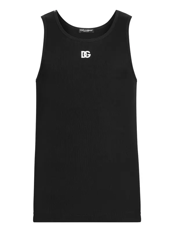 Dolce & Gabbana Cotton Tank Top With Embroidery T-shirts And Polos - Black