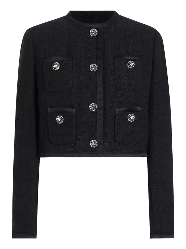 Dolce & Gabbana Cropped Single-breasted Raschel Tweed Jacket With Bejeweled Buttons - Black