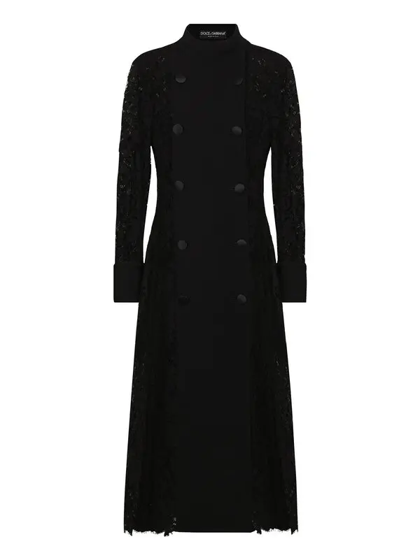 Dolce & Gabbana Double-breasted Cordonetto Lace And Wool Crêpe Coat Coats And Jackets - Black
