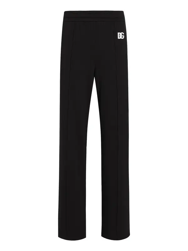 Dolce & Gabbana Flared Jersey Jogging Pants With Dg Logo Embroidery Pants And Shorts - Black