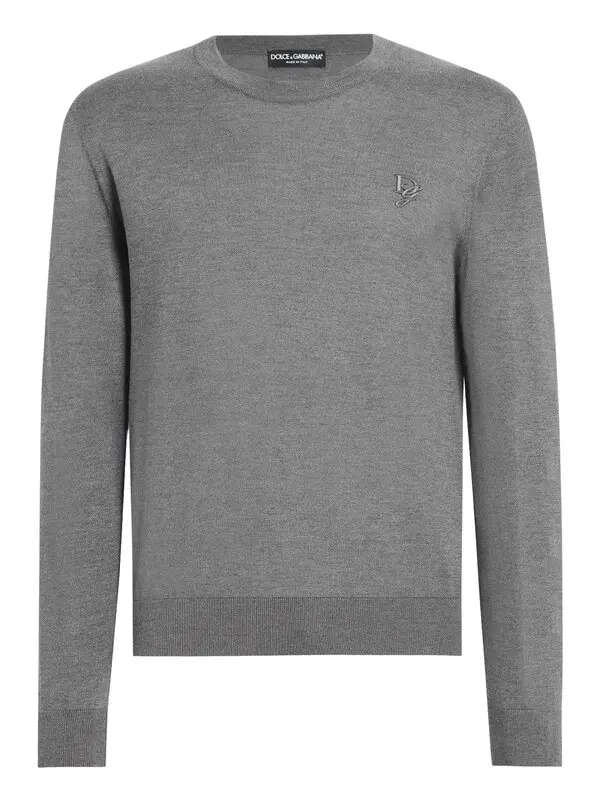Dolce & Gabbana Silk Round-neck Sweater With Dg Embroidery - Grey