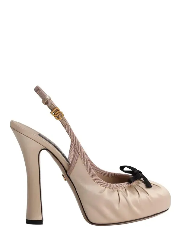 Dolce & Gabbana Satin Platform Slingback Pumps With Floral And Bow Detailing - Beige