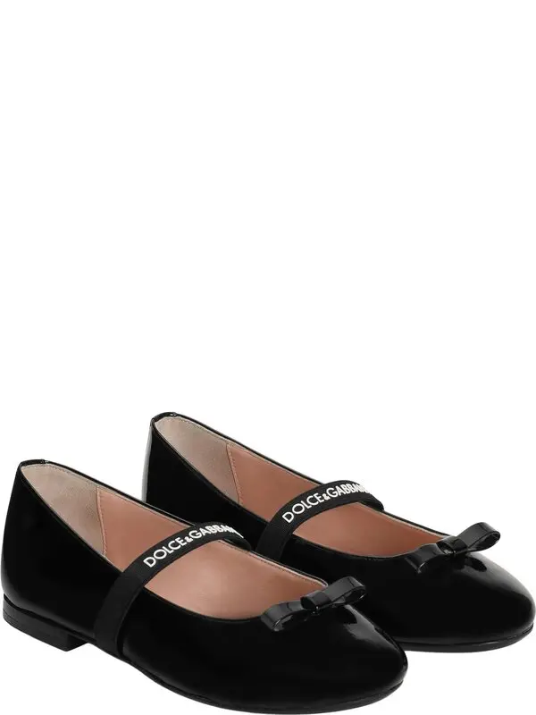 Dolce & Gabbana Patent Leather Ballerina Shoes With Bow Detail - Black