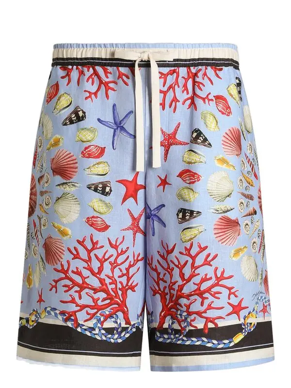 Dolce & Gabbana Shell-print Linen Canvas Trousers Pants And Shorts - Multicolor