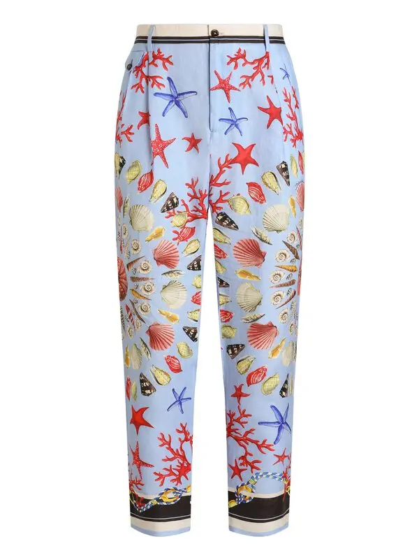Dolce & Gabbana Shell-print Linen Canvas Trousers - Multicolor