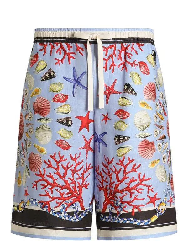 Dolce & Gabbana Shell-print Linen Canvas Trousers Pants And Shorts - Multicolor