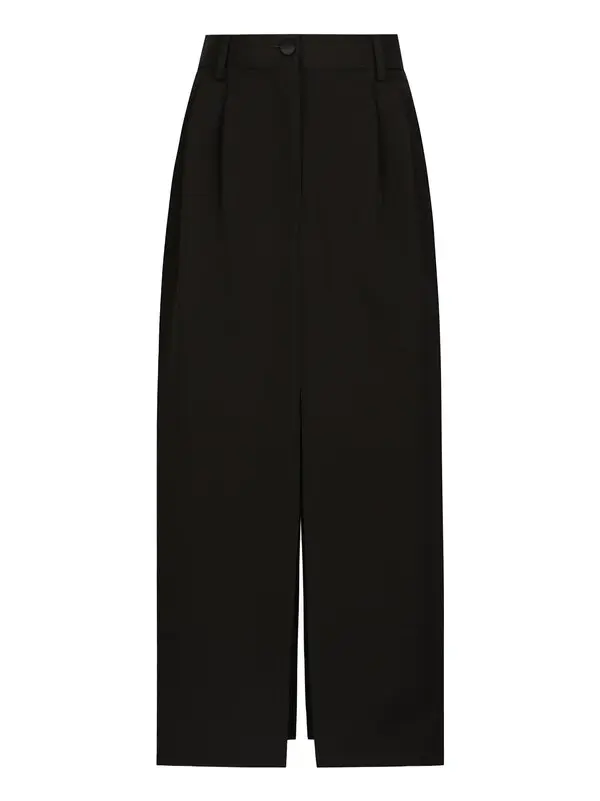 Dolce & Gabbana Wool Gabardine Calf-length Tuxedo Pencil Skirt Skirts Wool - Black